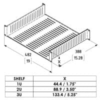 1U Vented Rack Shelf With Rear Support 388mm/15.28" Deep RSU01 - Trifibre